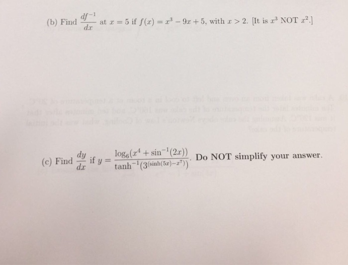 Solved Find df^-1/dx at x = 5 if f(x) = x^3 -9x + 5, with x | Chegg.com