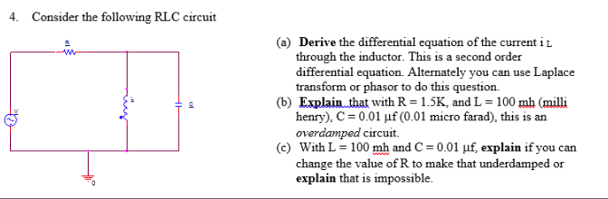 Solved Consider the following RLC circuit (a) Derive the | Chegg.com