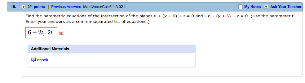 Solved Find the parametric equations of the intersection of | Chegg.com