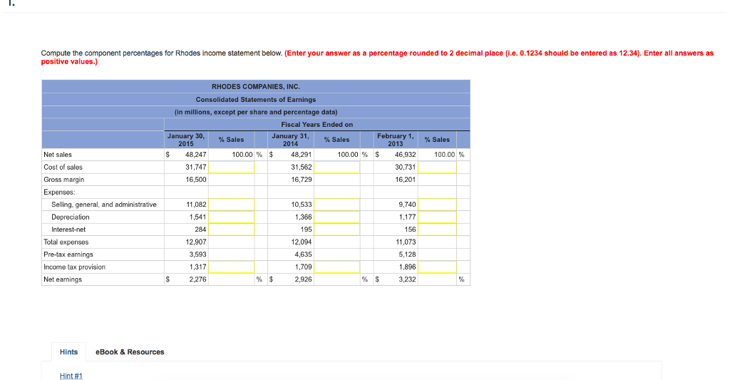 Solved Compute the component percentages for Rhodes income | Chegg.com