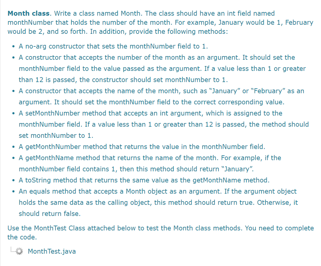 Solved Month class. Write a class named Month. The class | Chegg.com