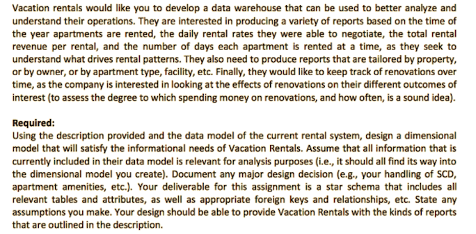 Solved Vacation rentals would like you to develop a data | Chegg.com