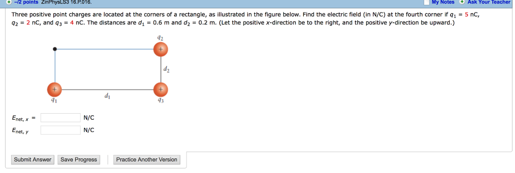 Solved Three positive point charges are located at the | Chegg.com