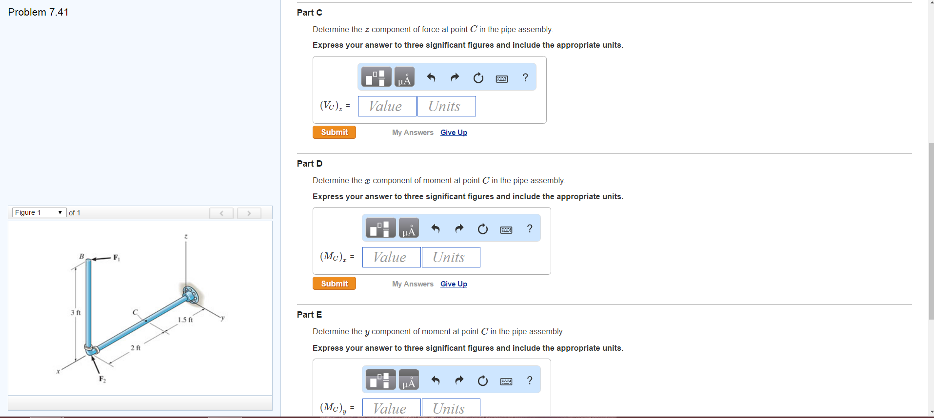 Solved A) Determine the x component of force at point C in | Chegg.com