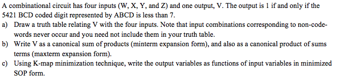 Solved A combinational circuit has four inputs (W, X, Y, and | Chegg.com