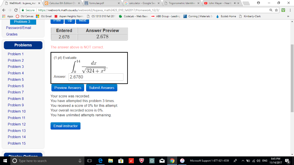 Solved D WeBWorK: kujawa_me ㄨˋ e Calculus 8th EditionCh × | Chegg.com