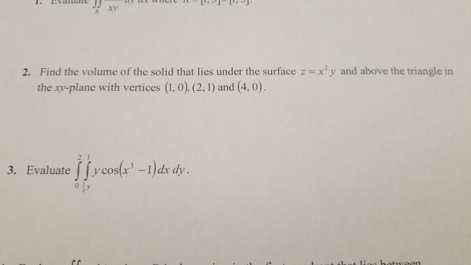Solved Ay 1n Find The Volume Of The Solid That Lies Under