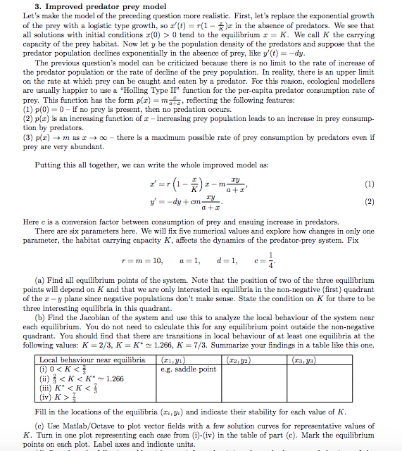 Solved 3. Improved predator prey model Let's make the model | Chegg.com