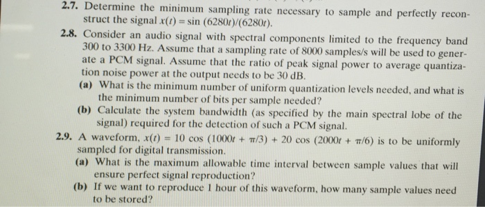 Solved Determine The Minimum Sampling Rate Necessary To