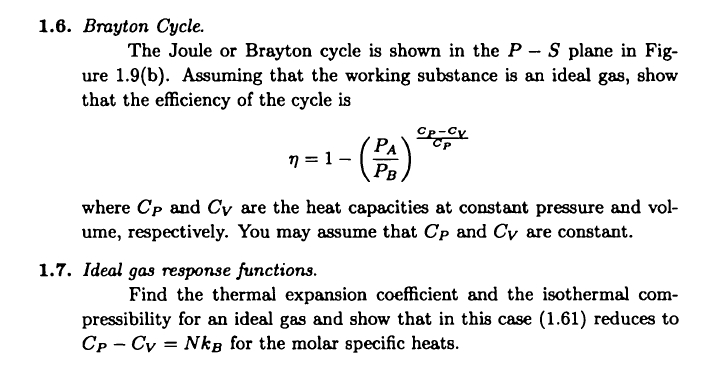 Solved 1.6. Brayton Cycle. The Joule or Brayton cycle is | Chegg.com