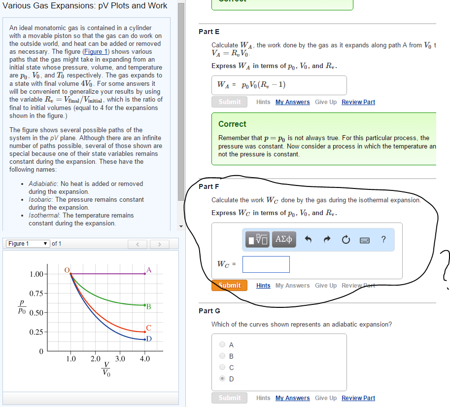 Solved Various Gas Expansions: pV Plots and Work An ideal | Chegg.com