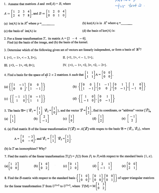 Solved Assume that matrices A and rref(A) = B, where A = [1 | Chegg.com