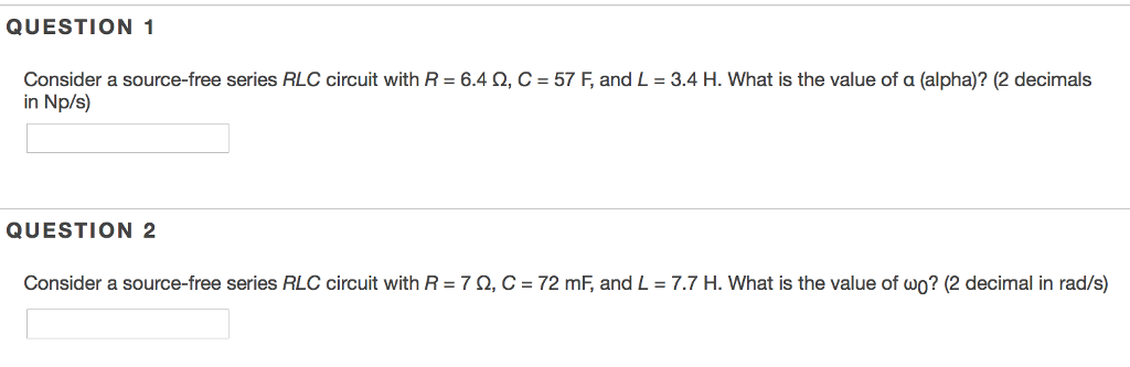 Solved QUESTION 1 Consider a source-free series RLC circuit | Chegg.com