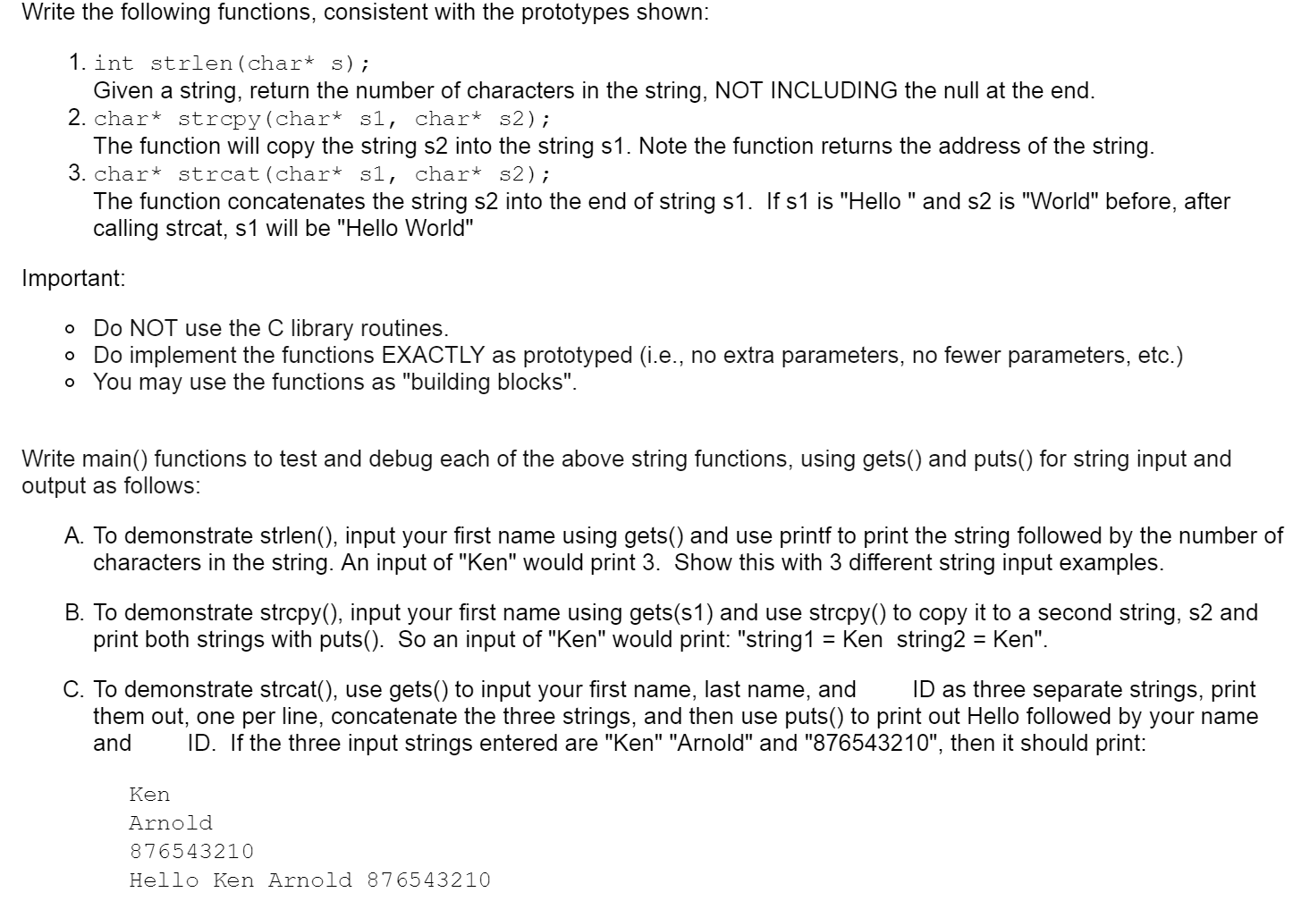 Solved Write the following functions, consistent with the | Chegg.com