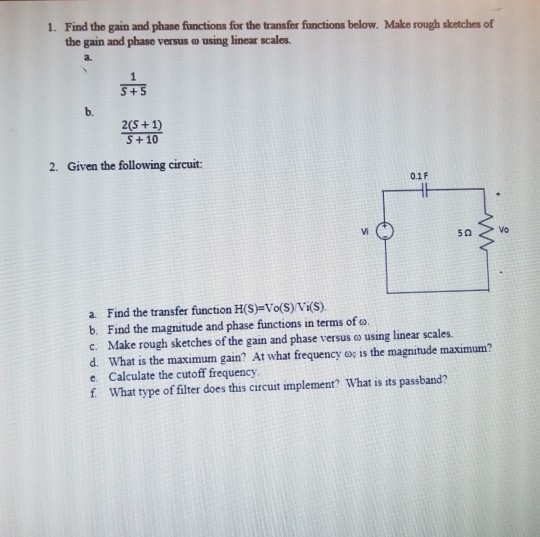 Solved Find the gain and phase functions for the transfer | Chegg.com
