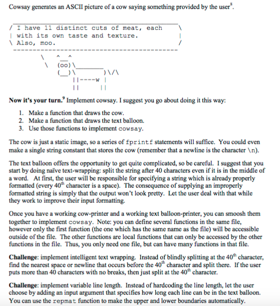Cowsay generates an ASCII picture of a cow saying | Chegg.com