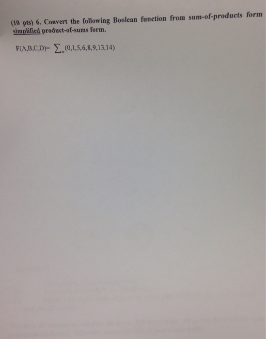 Solved Convert the following Boolean function from | Chegg.com