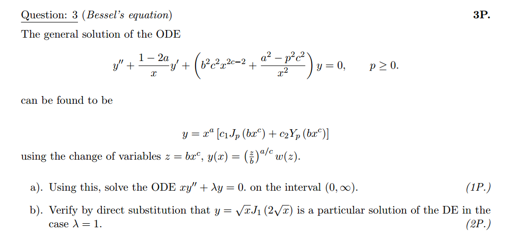 Solved Question: 3 (Bessel’s equation) 3P. The general | Chegg.com