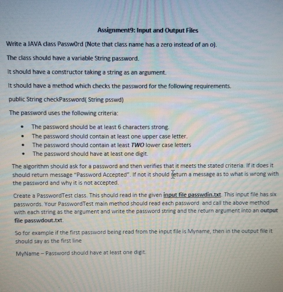 Solved Assignment9: Input and Output Files Write a JAVA dass | Chegg.com