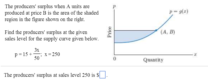 Solved The producers' surplus when A units are produced at | Chegg.com