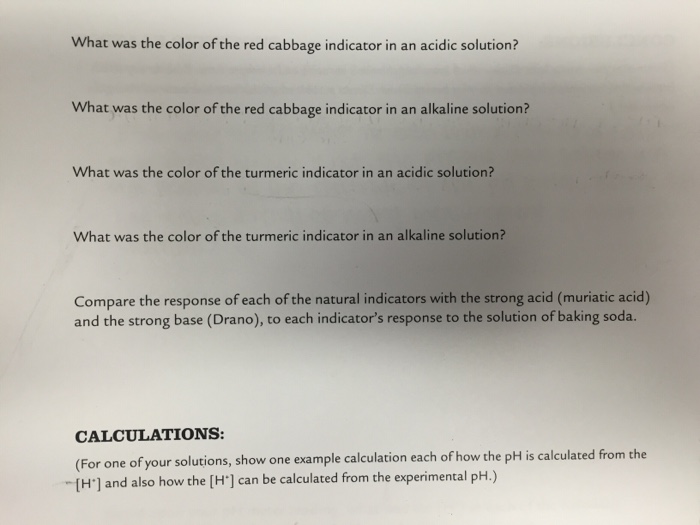 Solved What was the color of the red cabbage indicator in an | Chegg.com