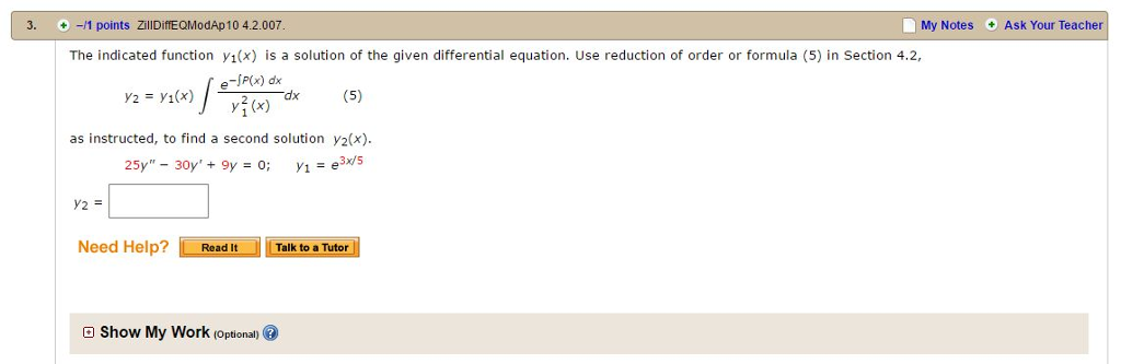 Solved The indicated function y1(x) is a solution of the | Chegg.com