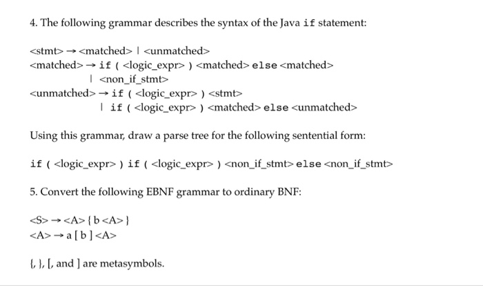 Solved The following grammar describes the syntax of the | Chegg.com