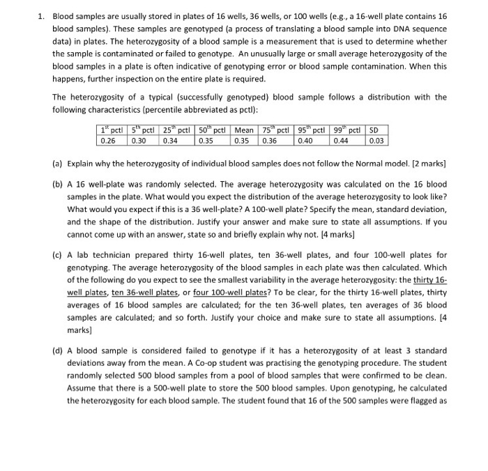 Solved 1. Blood samples are usually stored in plates of 16 | Chegg.com