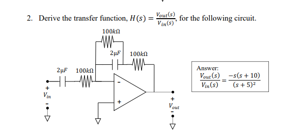 Solved Vout(s) Vin(s) 2. Derive the transfer function, H (s) | Chegg.com