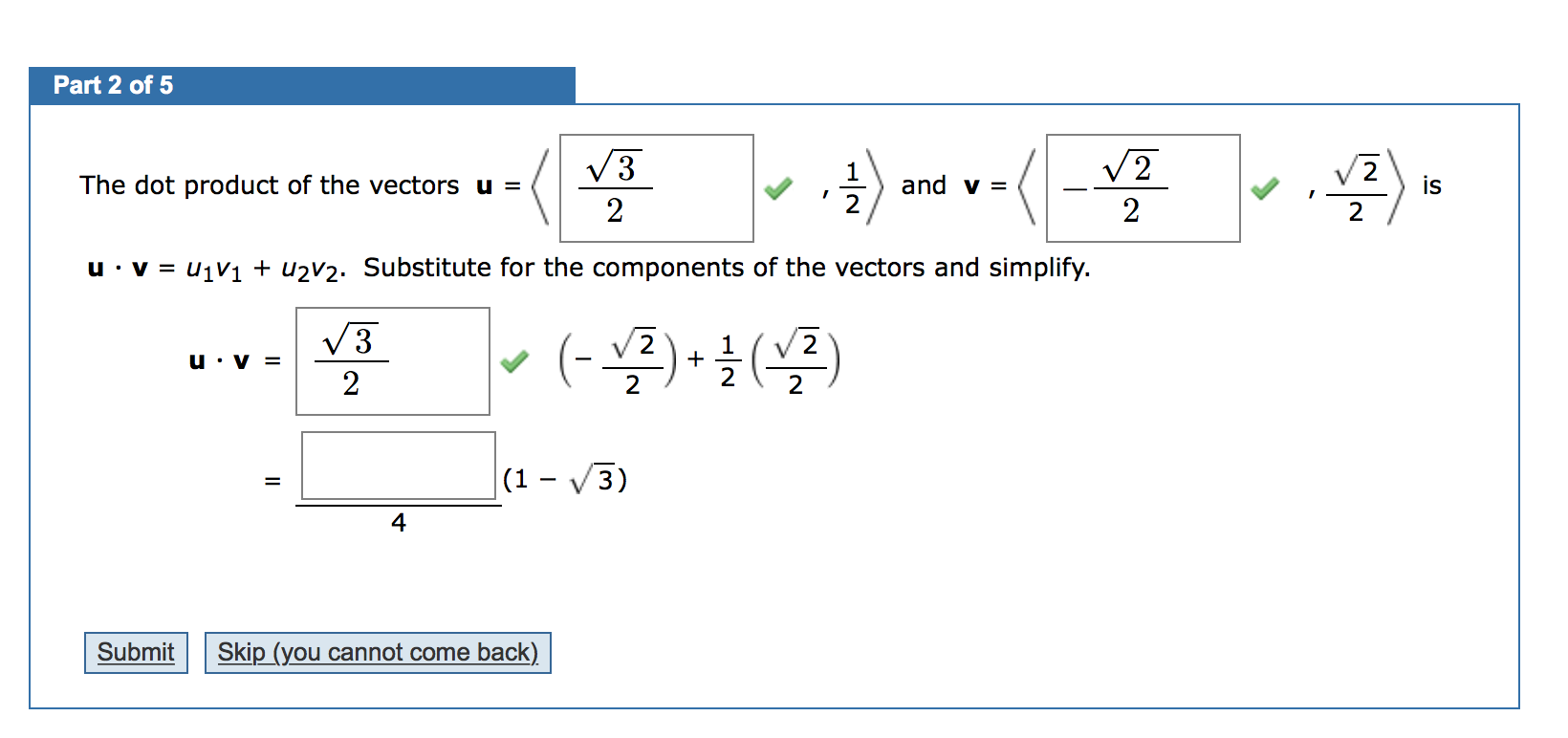 Solved The dot product of the vectors u = (squareroot 3/2, | Chegg.com