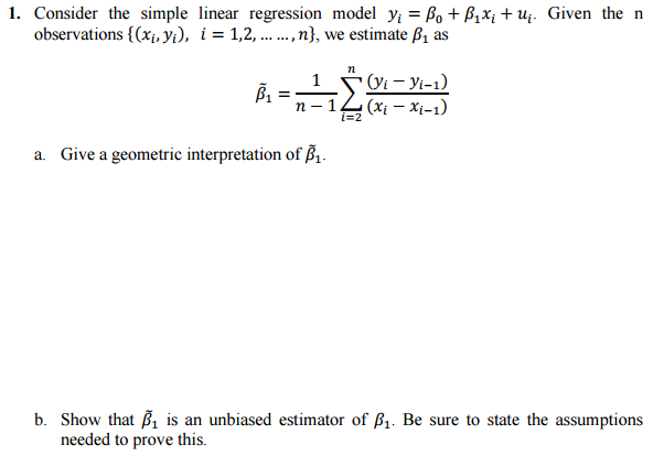 Solved Consider the simple linear regression model y_i = | Chegg.com