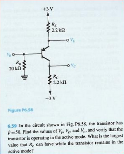 Solved In the circuit shown in Fig. P6 58. the transistor | Chegg.com
