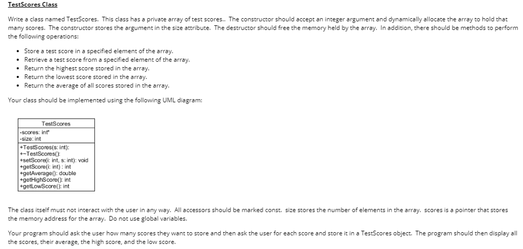 Solved Estscores Class Write A Class Named Testscores This