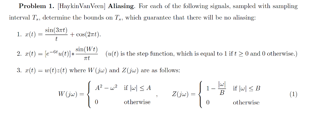 Solved Aliasing. For each of the following signals, sampled | Chegg.com
