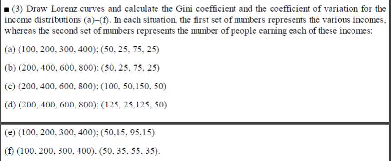 (3) Draw Lorenz curves and calculate the Gini | Chegg.com