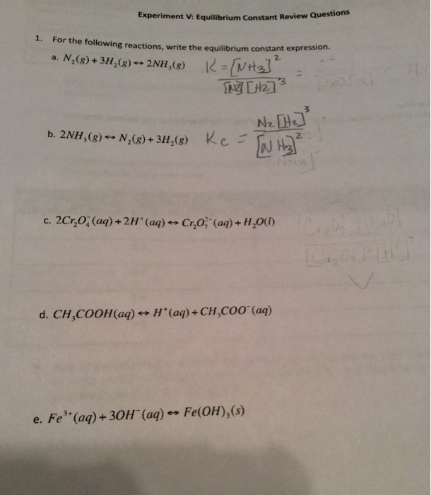 Solved Experiment V: Equilibrium Constant Review Questions | Chegg.com