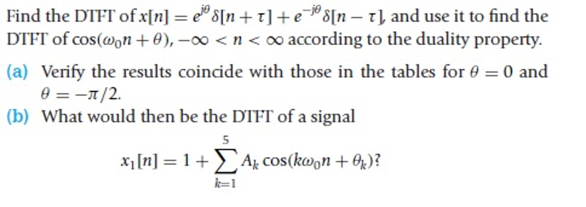 Solved Find the DTFT of x[n] = e^j theta delta[n + tau] + | Chegg.com