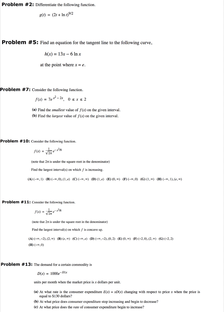 Solved Problem #2: Differentiate the following function g(t) | Chegg.com