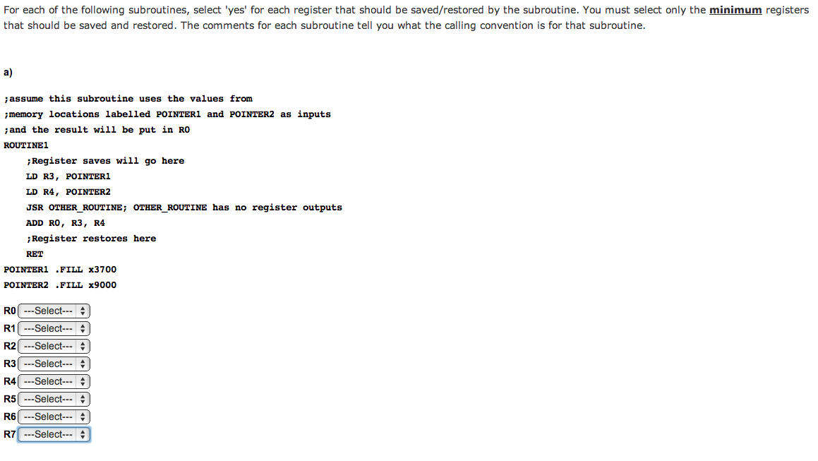 For each of the following subroutines, select 'yes' | Chegg.com