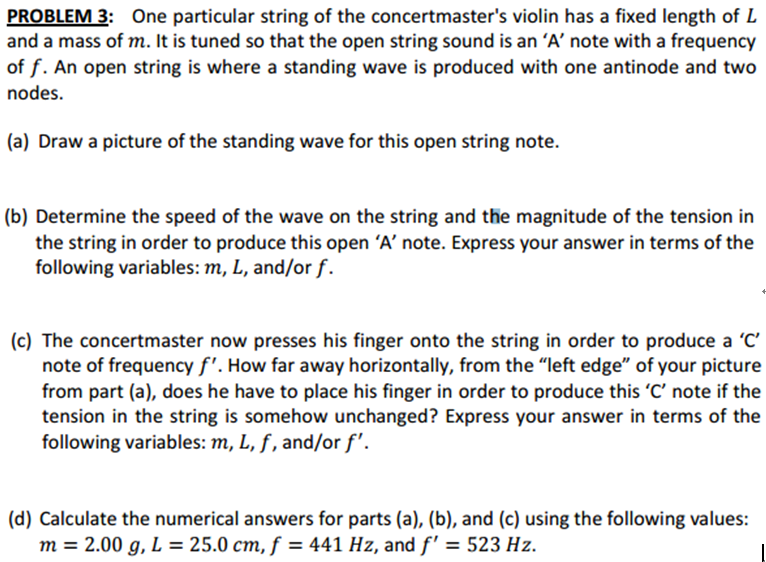 Solved One particular string of the concertmaster's violin | Chegg.com