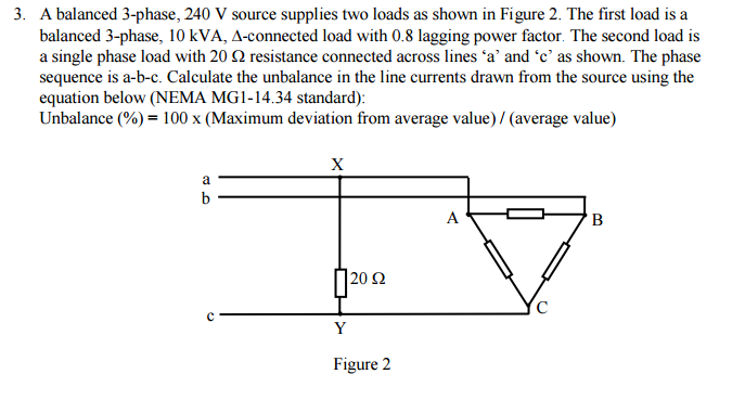 Solved A balanced 3-phase, 240 V source supplies two loads | Chegg.com