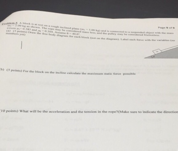 A block is at rest on a rough inclined plane (m_1 = | Chegg.com