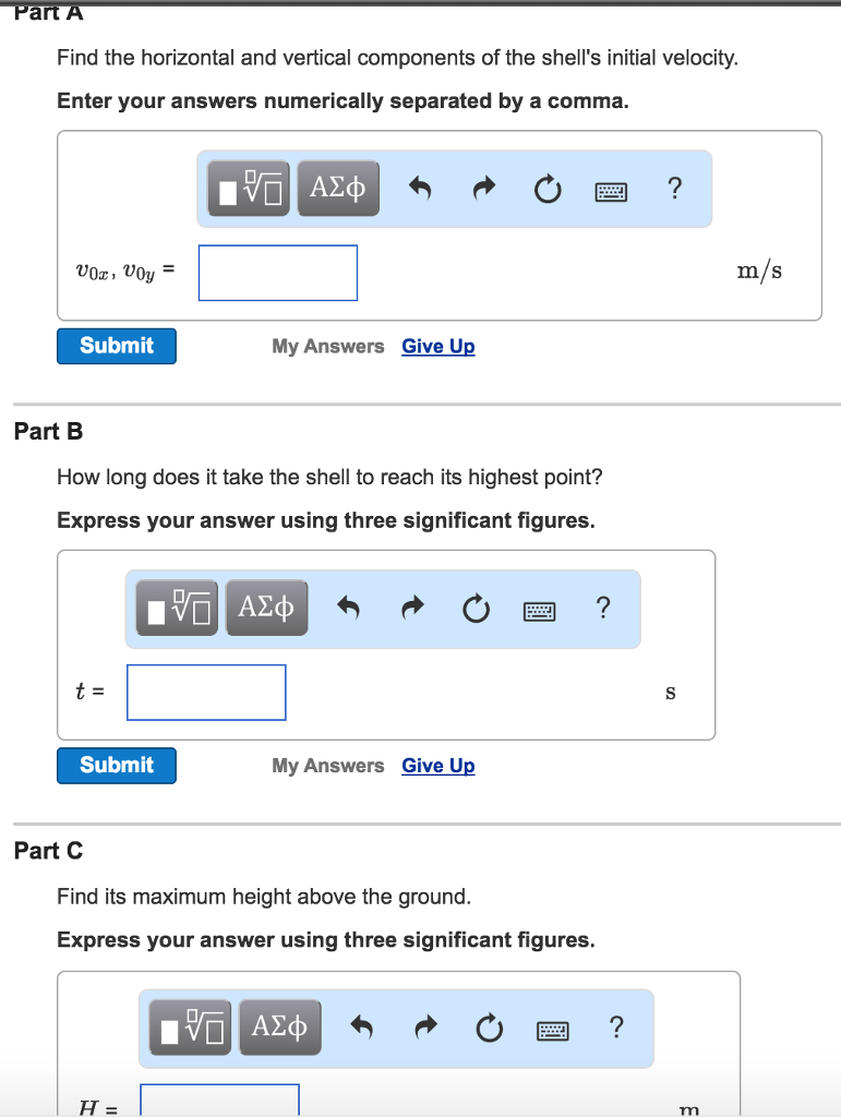 Solved On level ground a shell is fired with an initial | Chegg.com
