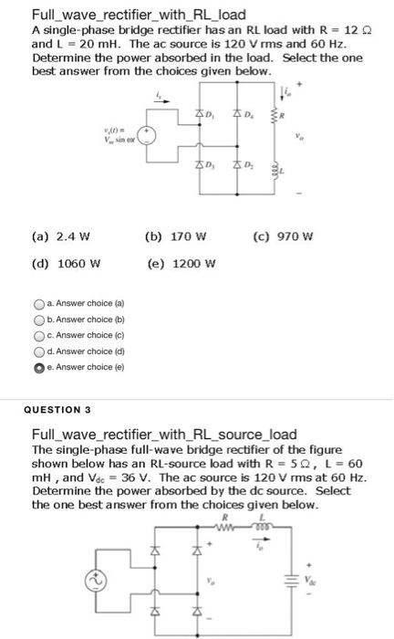 Solved Full _wave rectifier withRL load A single-phase | Chegg.com