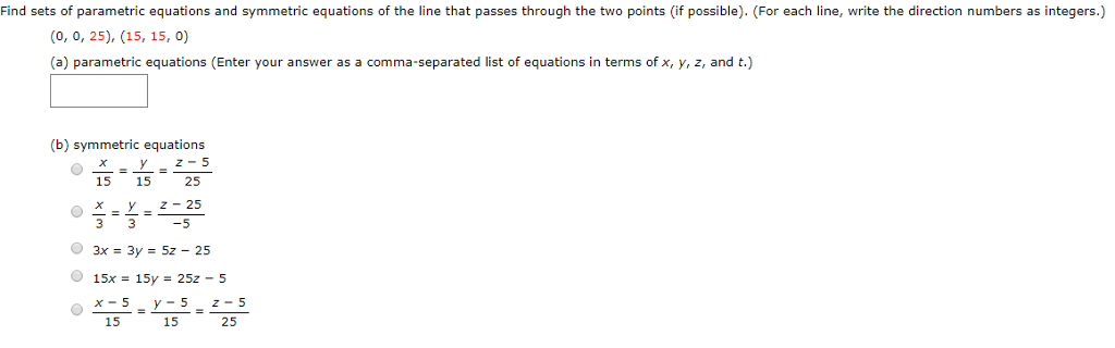 Solved Find Sets Of Parametric Equations And Symmetric