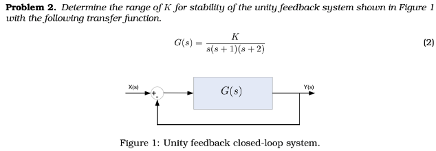 Determine the range of K for stability of the unity | Chegg.com