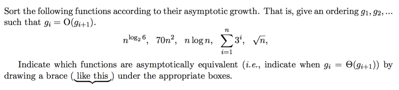 Sort the following functions according to their | Chegg.com