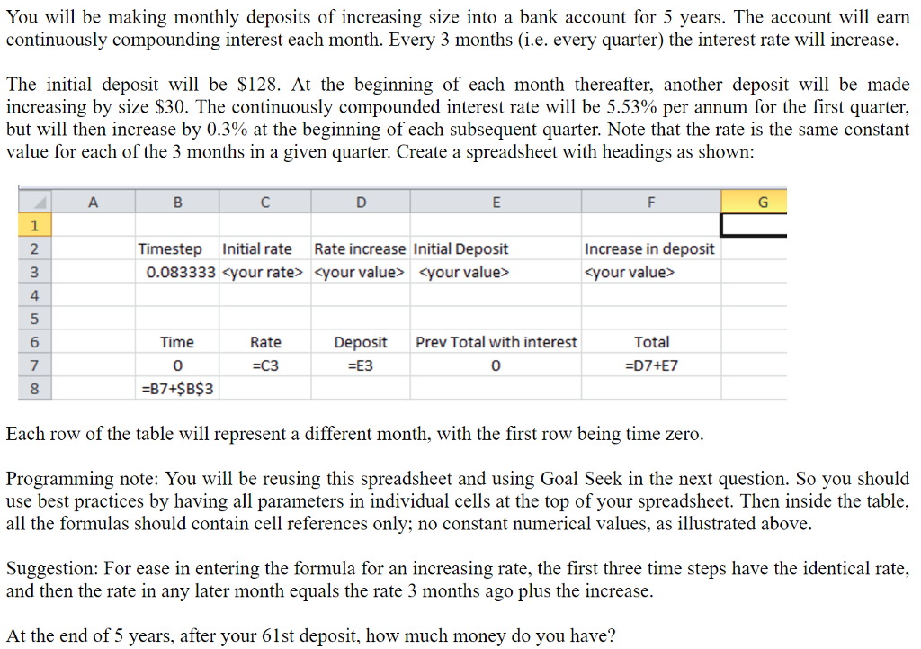 Solved You will be making monthly deposits of increasing | Chegg.com