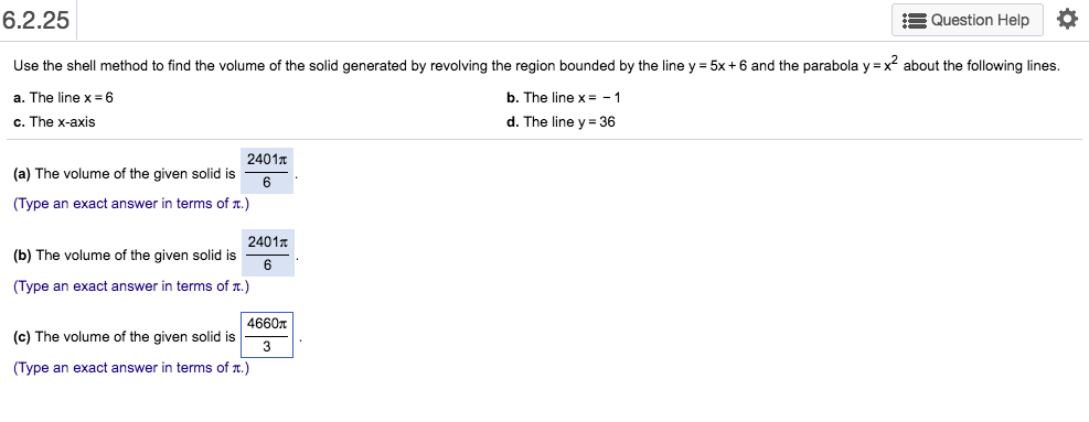 Solved 6.2.25 Question Help Use the shell method to find the | Chegg.com
