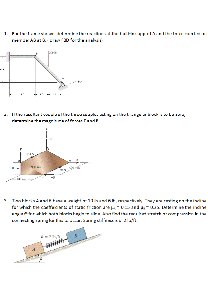 Solved For the frame shown, determine the reactions at the | Chegg.com